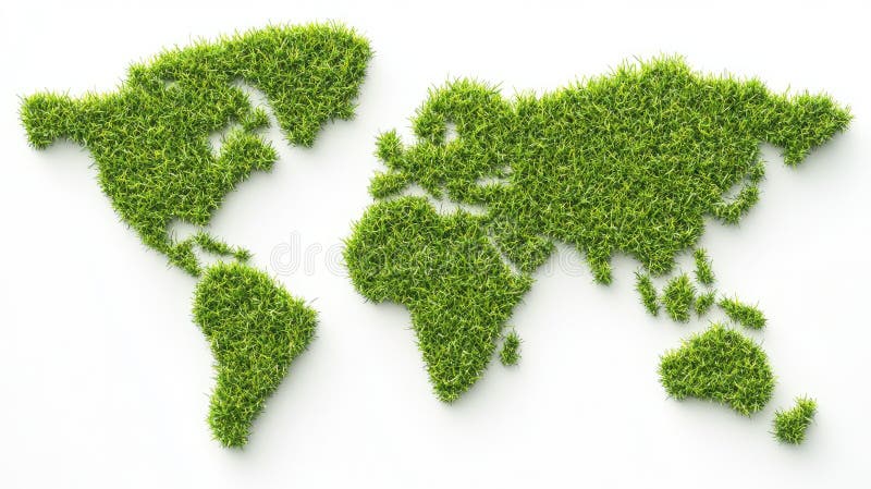 A World Map is Creatively Formed Using Grass Against a Clean White ...