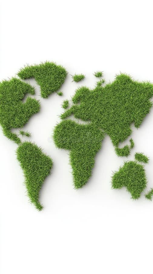 A World Map is Creatively Formed Using Grass Against a Clean White ...