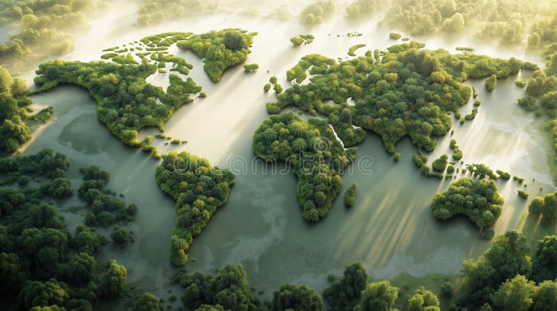 World Map Creatively Made of Lush Green Forests Stock Illustration ...
