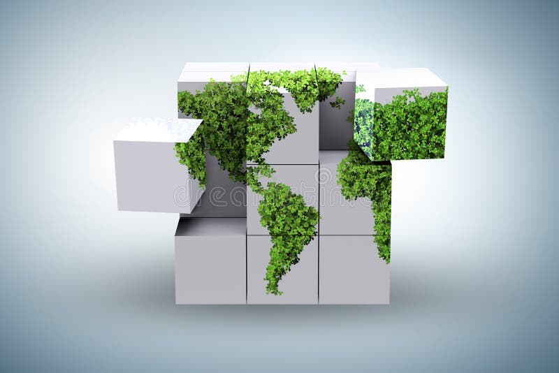 World Map on the Cube in Green Environment Concept - 3d Renderin Stock ...
