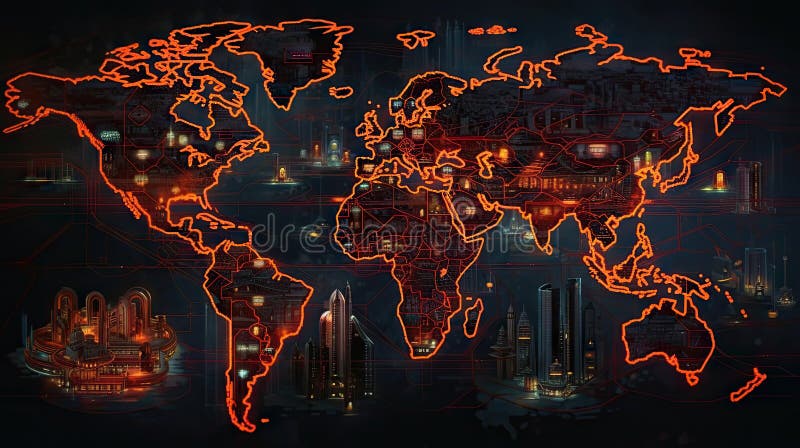 World Map Cyberpunk Background. Generative AI Stock Illustration ...