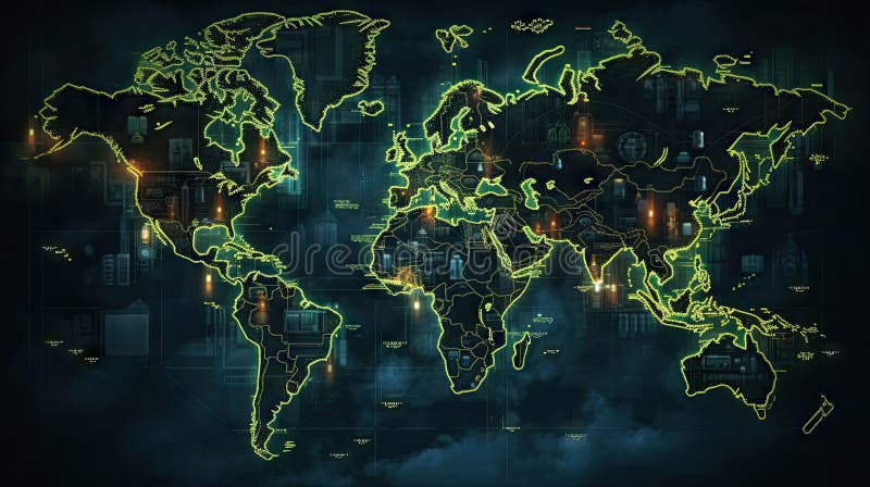 World Map Cyberpunk Background. Generative AI Stock Illustration ...