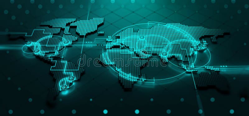 World Map, Cybertech, Abstract Internet Connection. Data Exchange ...