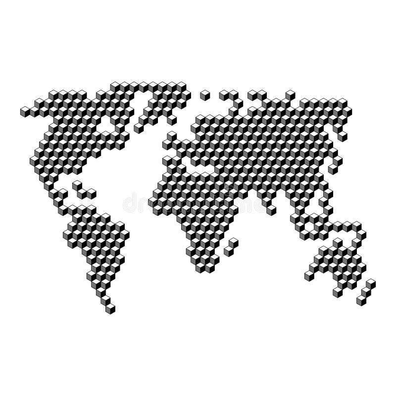 World Map from 3D Black Cubes Isometric Abstract Concept, Square ...