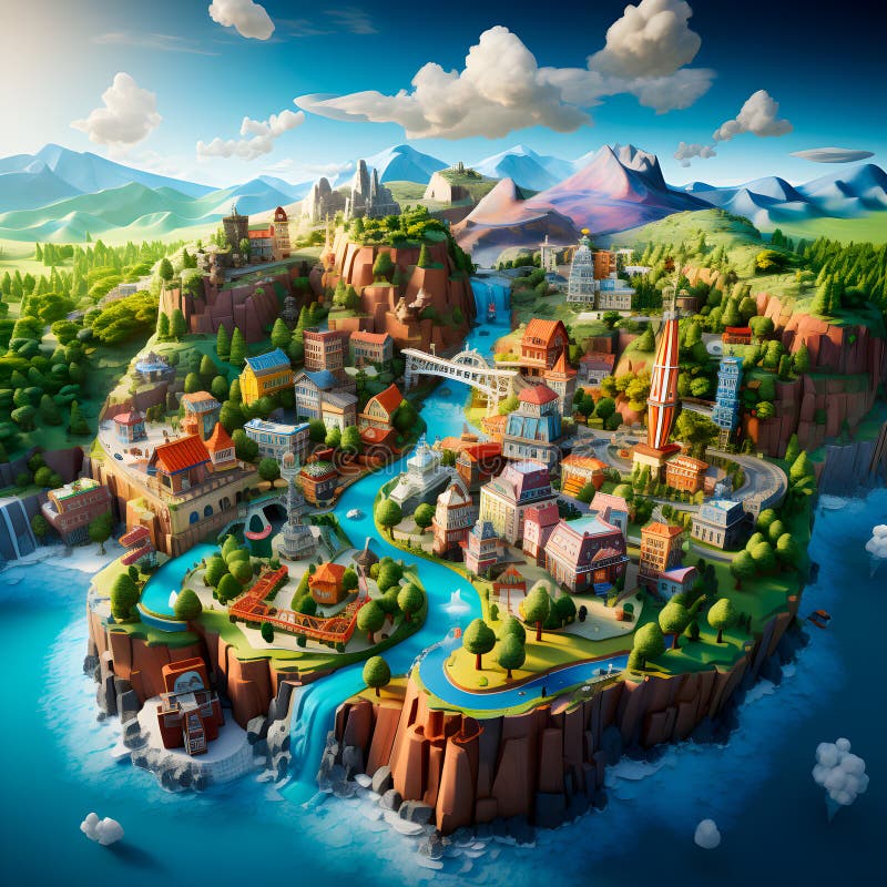 World map 3d cartoon stock illustration. Illustration of landscape ...