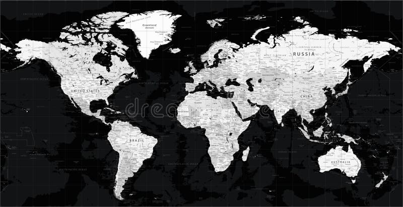 Grayscale world map stock illustration. Illustration of grey - 1043489