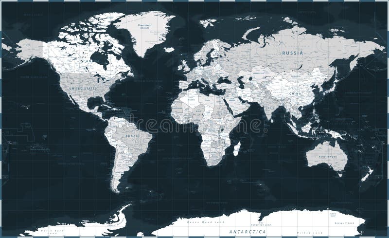 Political Grayscale World Map Vector Stock Illustration - Illustration ...