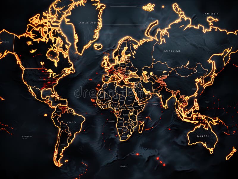 A World Map in Dark Blue and Tan. Map Concept for Pc Game Stock ...