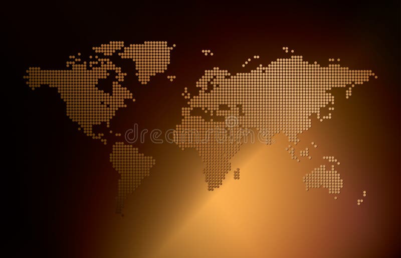 World Map on Dark Gold Vector Background with Gradient - Circles Stock ...