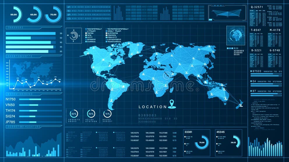 World Map Data Analysis Technology Interface Display, Data ...