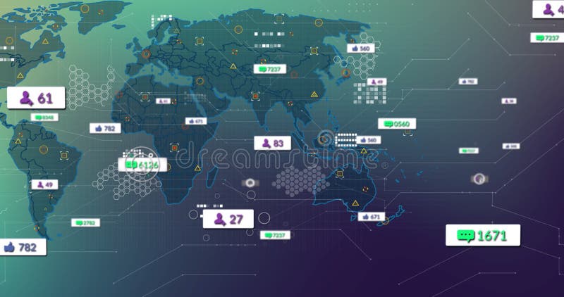 World Map with Data Analytics and User Statistics Overlay Animation Stock Video - Video of ...