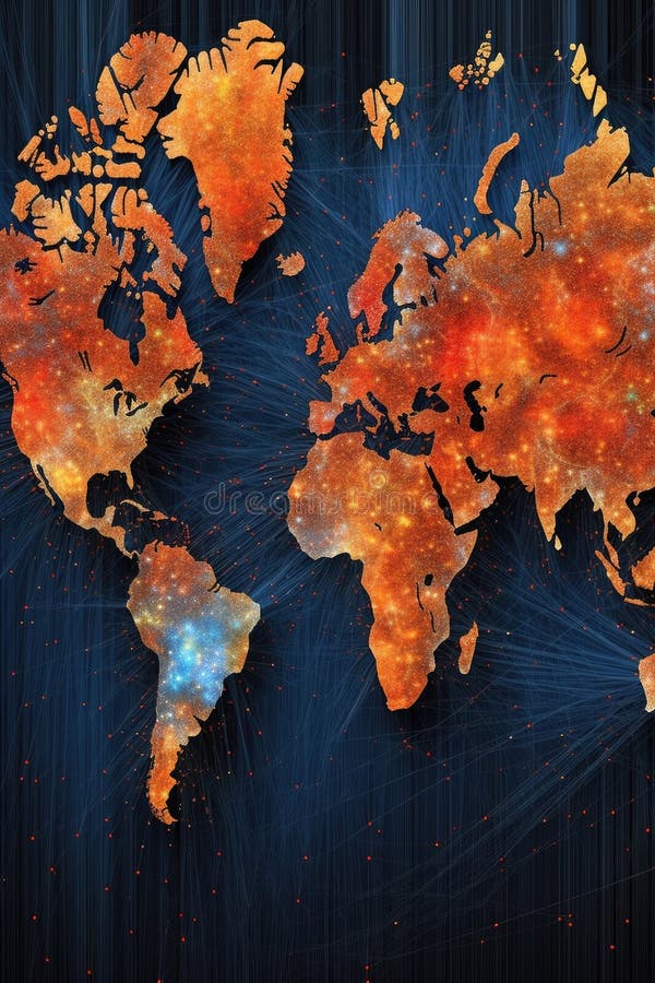 A World Map with Data Points and Connections Stock Image - Image of ...