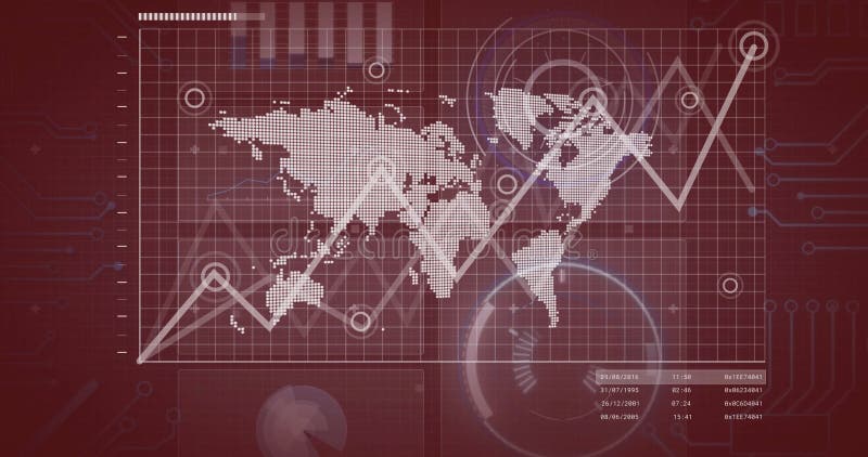 World Map With Data Points And Graphs Financial Data Processing