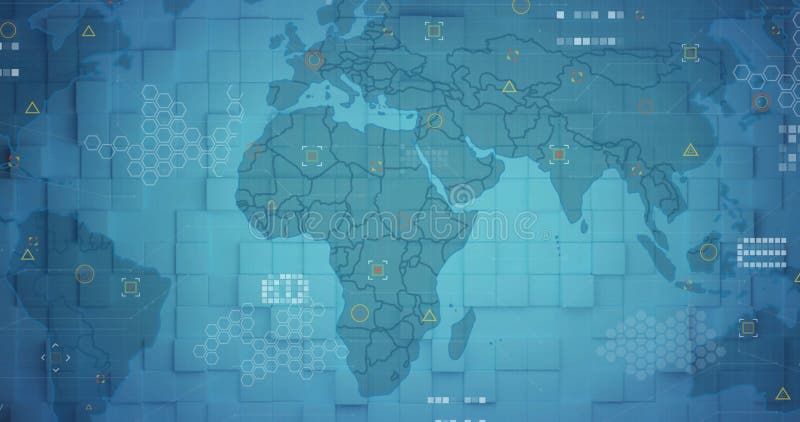 World Map with Hexagonal Patterns and Data Processing Animation Over Blue Background Stock Video ...