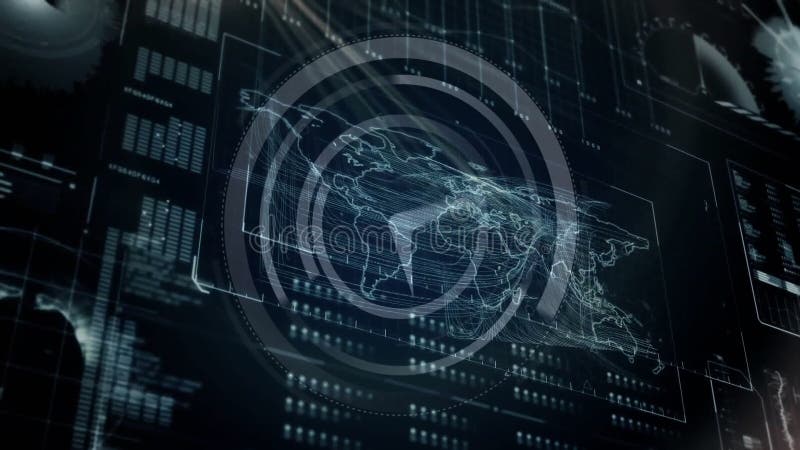 World Map And Data Processing Animation With Circular Interface