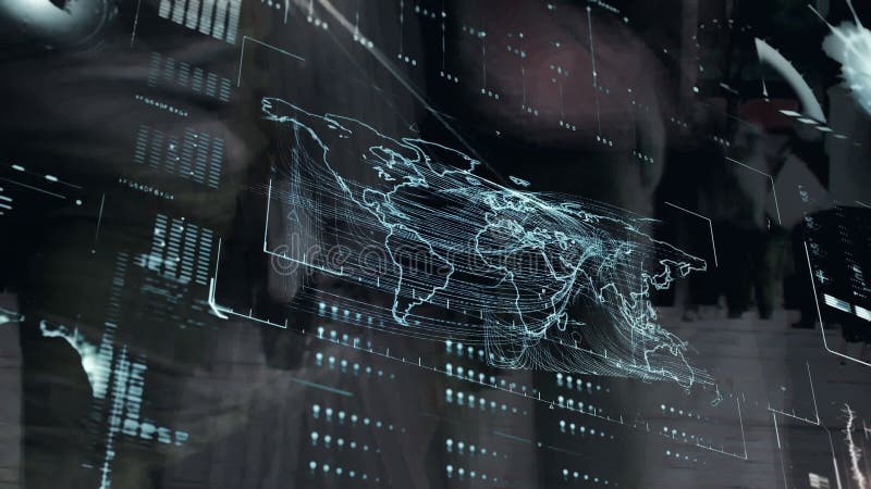 World Map and Data Visualization Animation Over Digital Interface ...