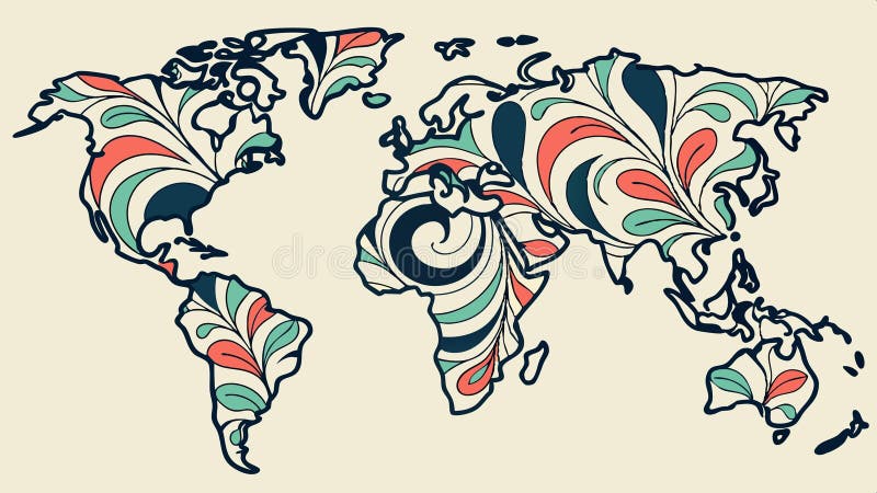 World Map with Decorative Continents, Global Geography Illustration ...