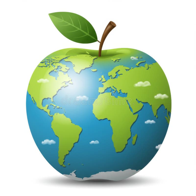World Map Depicting an Apple Shape Featuring Continents on a Blue ...