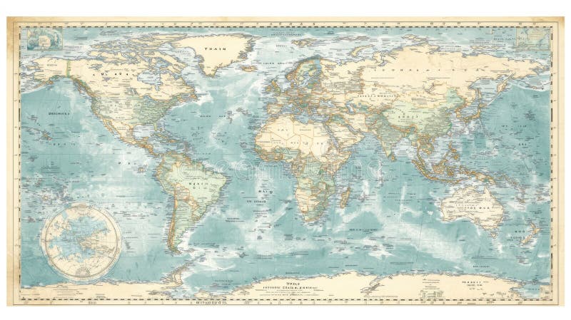 Vintage World Map Illustration Stock Illustration - Illustration of ...