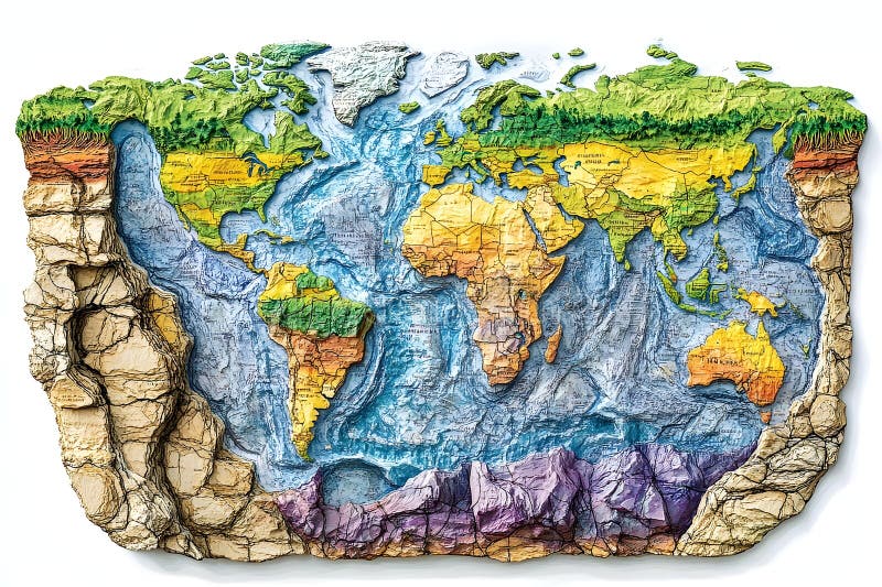 3D Embossed World Map stock illustration. Illustration of oceans ...
