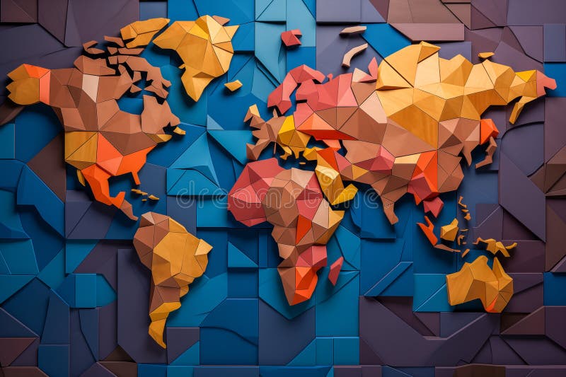World Map Design Crafted from Colorful Three-Dimensional Blocks. Stock ...