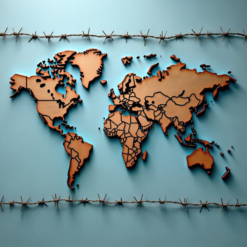 World Map Design Crafted from Wood, Wire on Blue Background. Global ...