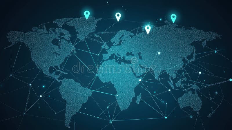 World Map Design Featuring Location Pins and Connecting Lines in an ...