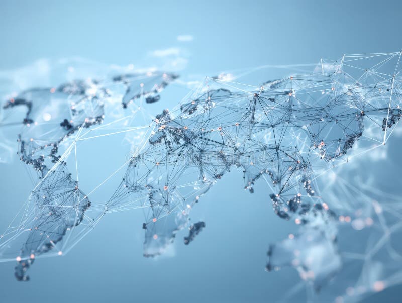 A World Map Designed Using Lines and Dots Displayed on a Blue ...