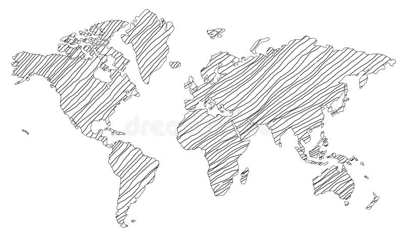World Map with Detail Line Sketch Stock Illustration - Illustration of ...
