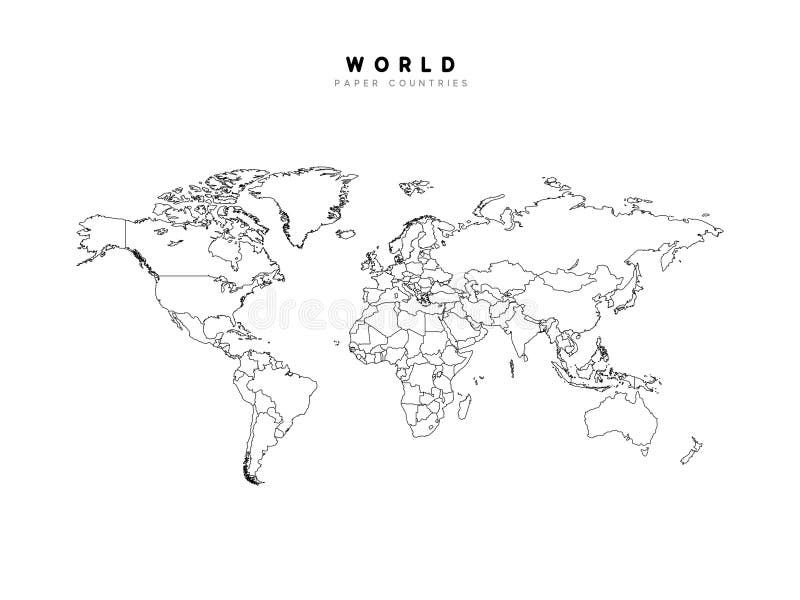 World Map Detailed Contour, Isolated on White Background Stock Vector ...