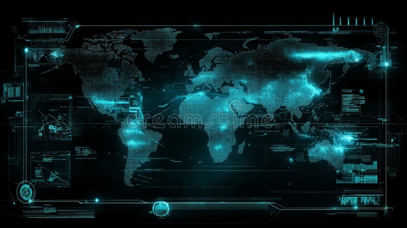 World Map with Detailed Geographic Features and Grid Layout Displayed ...