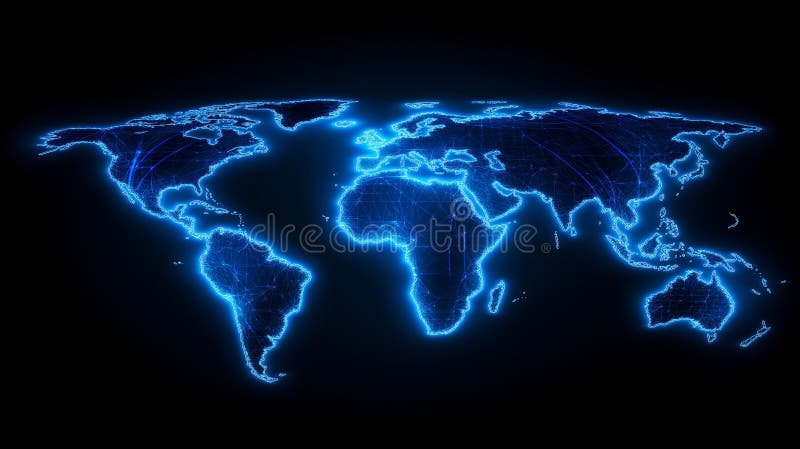 World Map with Detailed Geographic Features and Grid Layout Displayed ...