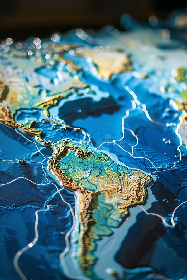 World Map Detailed View, Showcasing Ocean Currents, Under Soft Blue ...