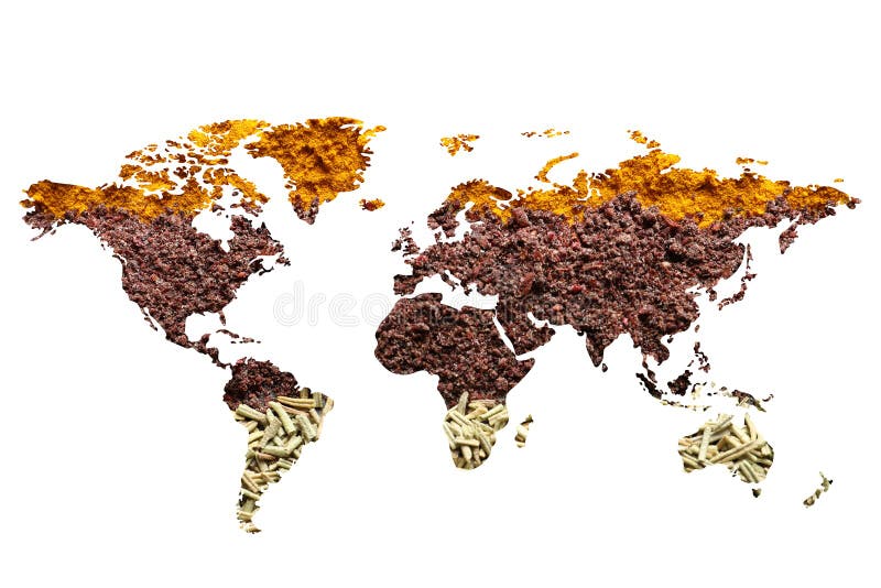 World Map of Different Aromatic Spices Stock Photo - Image of flavor ...