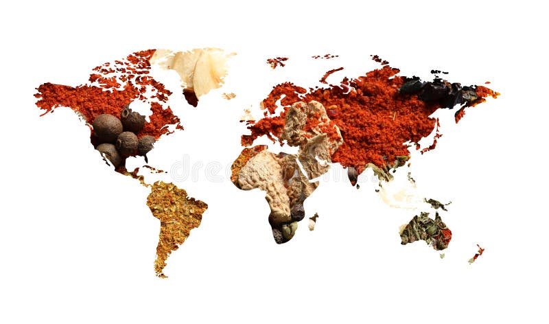 World Map of Different Aromatic Spices on White Background. Stock Photo ...