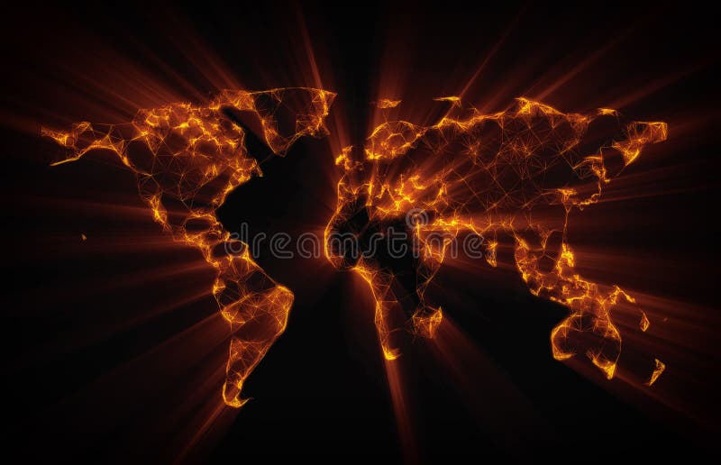 Polygon World Map with Glow Stock Illustration - Illustration of earth ...
