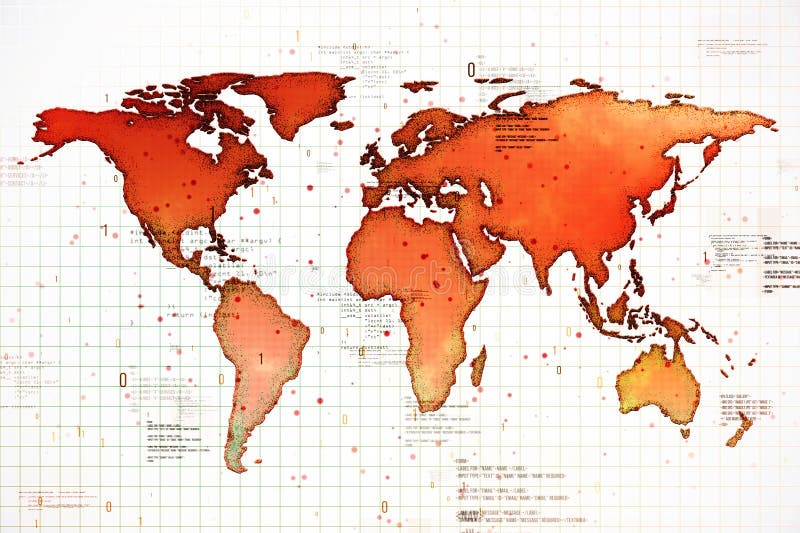 World Map with Digital Data Overlay on a Grid Background. 3D Rendering ...