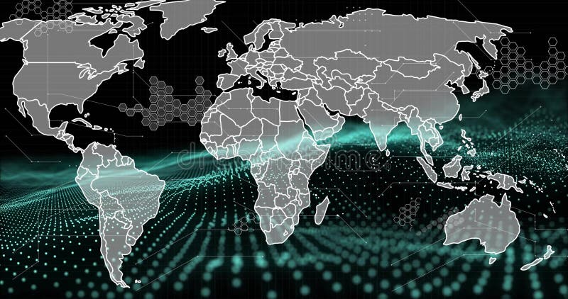 World Map with Digital Data Points and Wave Image Stock Illustration ...