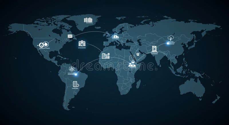 World Map with Digital Icons Representing Global Connections and Data ...