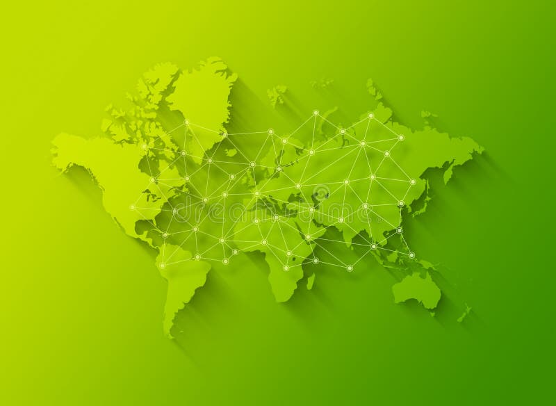 World Map and Digital Network Illustration on a Green Background Stock ...