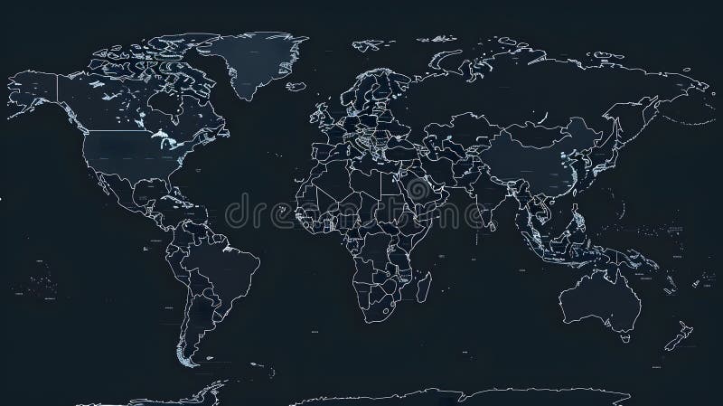 World Map Digital Outline, Light on Dark Background 2 Frames Stock ...