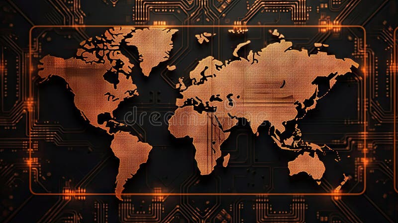 World Map Hi Tech Background. Generative AI Stock Illustration - Illustration of color, land ...