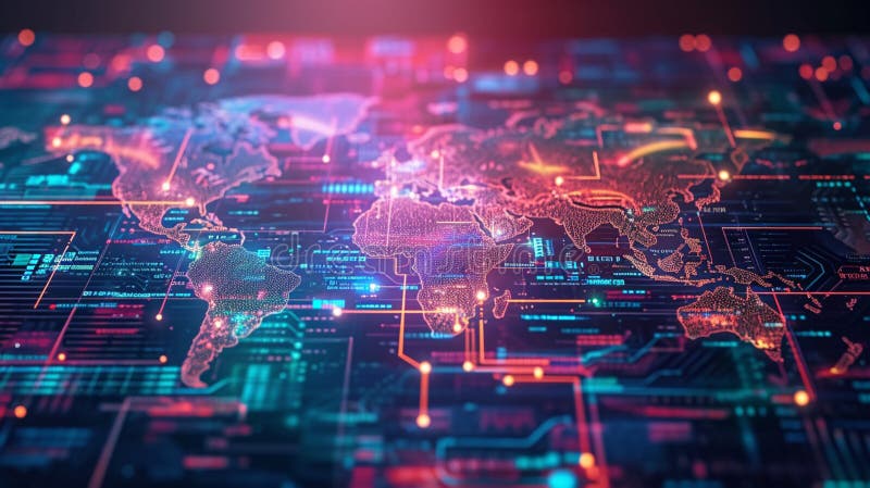 World Map on Digital Tech Background. Stock Photo - Image of abstract ...