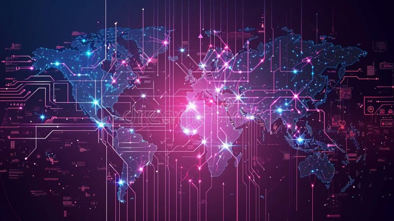 World Map on Digital Tech Background. Stock Image - Image of digital ...