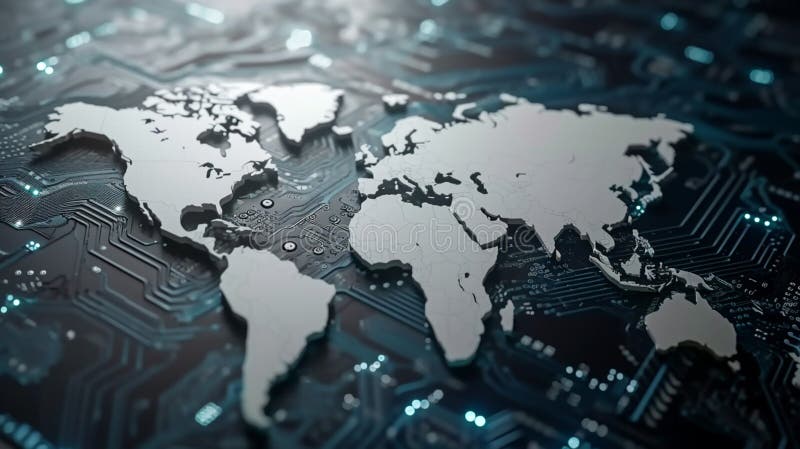 World Map on Digital Tech Background. Stock Photo - Image of abstract ...