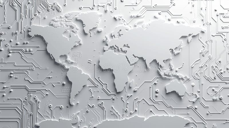 World Map on Digital Tech Background. Stock Photo - Image of science ...