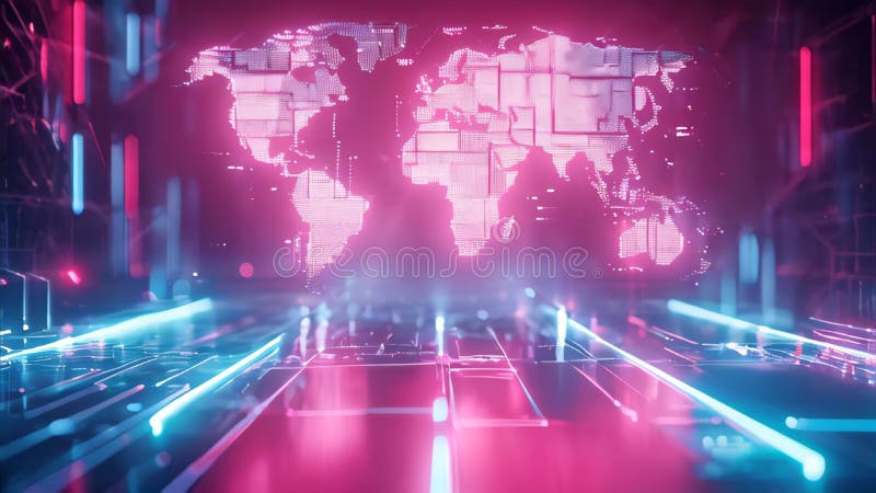 World Map on Digital Tech Background. Stock Video - Video of night ...
