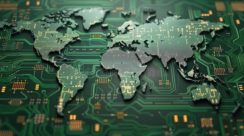 World Map Digital Tech Circuit Board Background Stock Illustration ...