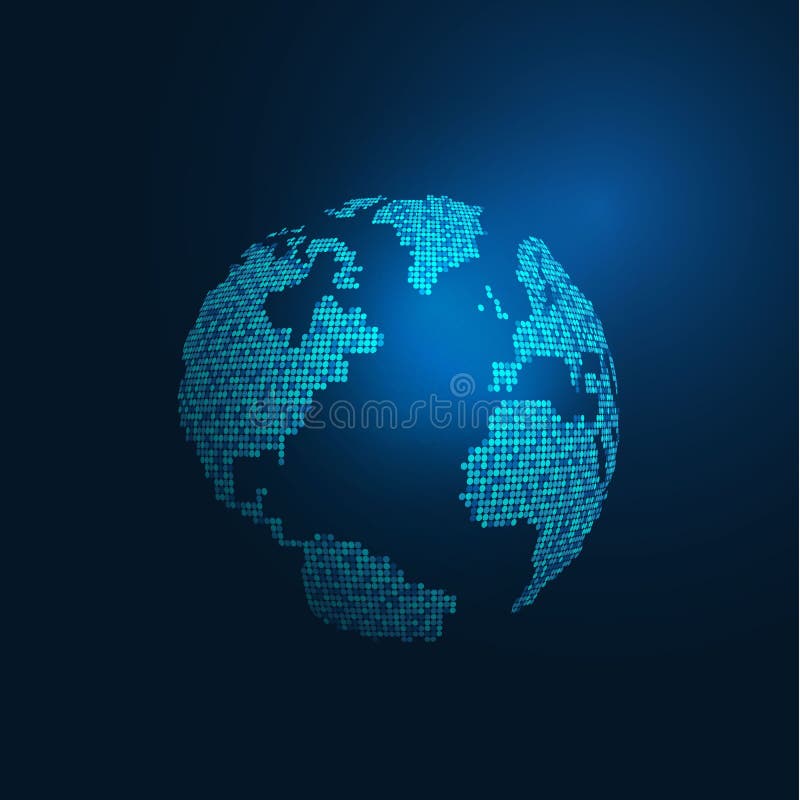 World Map Digital Tech Concept Isolate on Blue Background, Vector Stock ...