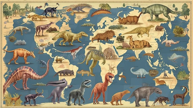 World Map Dinosaur Age Background. Generative AI Stock Illustration ...